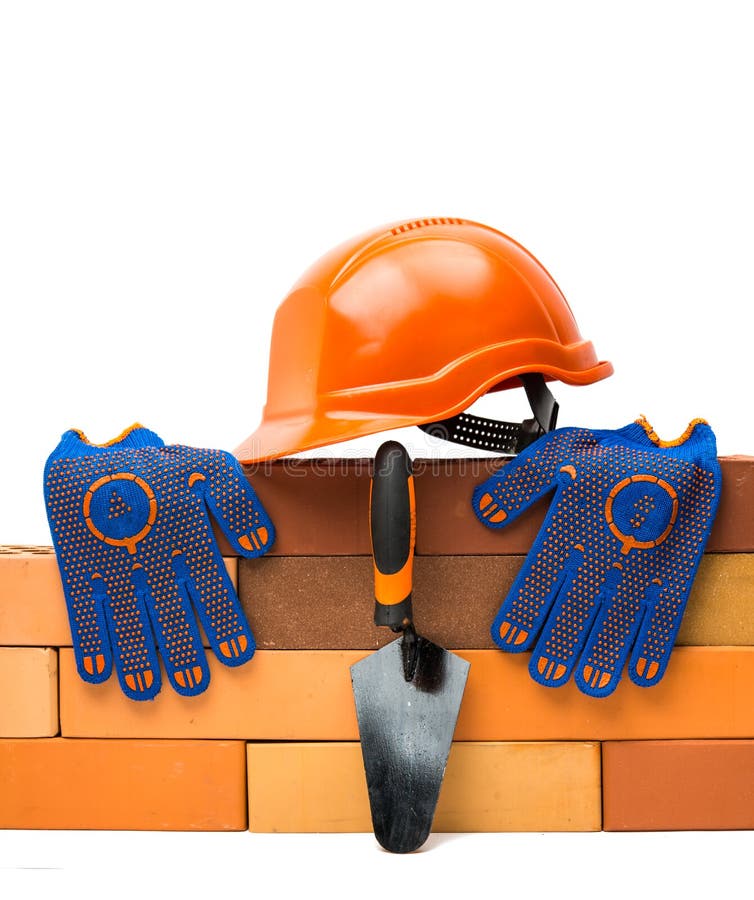 Brick with a Helmet Isolated Stock Image - Image of industrial ...