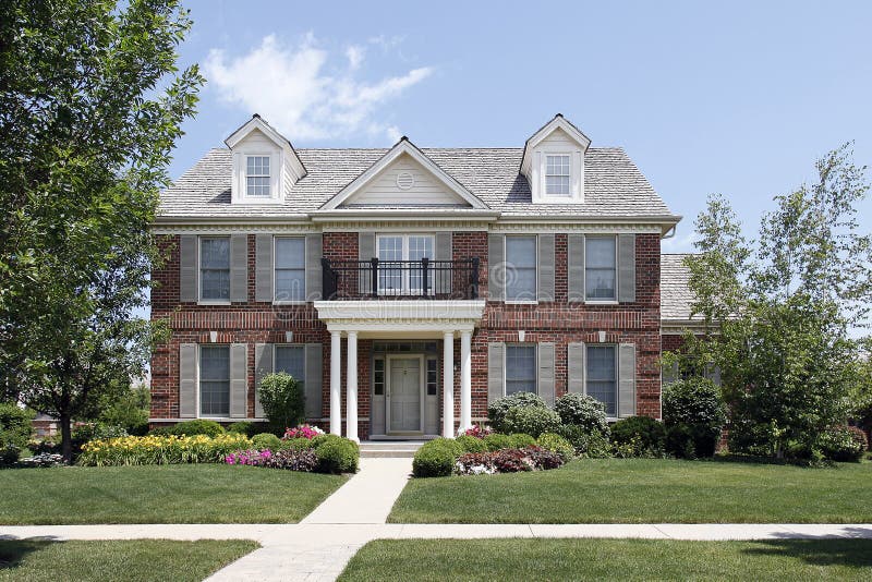 Brick Home with Front Balcony Stock Image - Image of estate, modern ...
