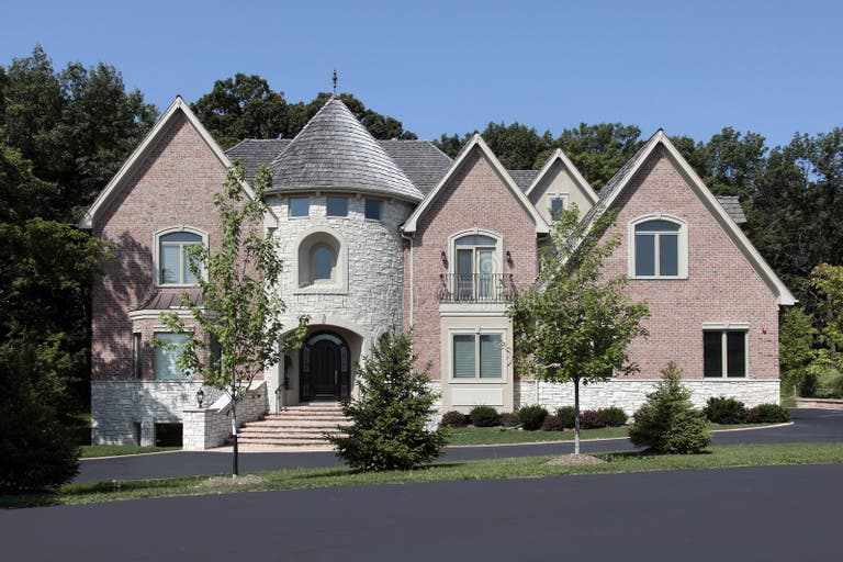 Brick home with turret stock photo. Image of construction - 22336936