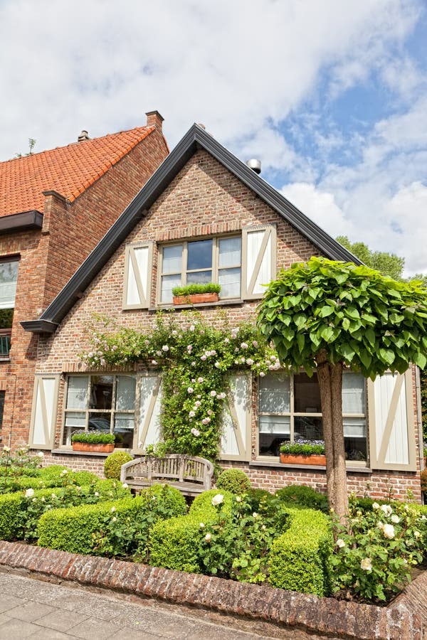 Brick House in the Dutch Style Stock Photo - Image of cloudy, house ...