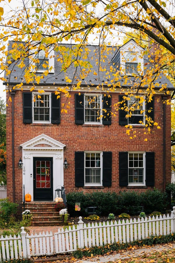 Brick House and Fall Foliage in Alexandria, Virginia Stock Image ...