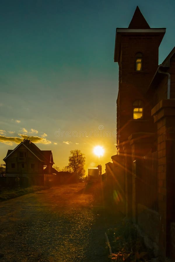 The Brick House with a Tower Stock Photo - Image of season, landscape ...