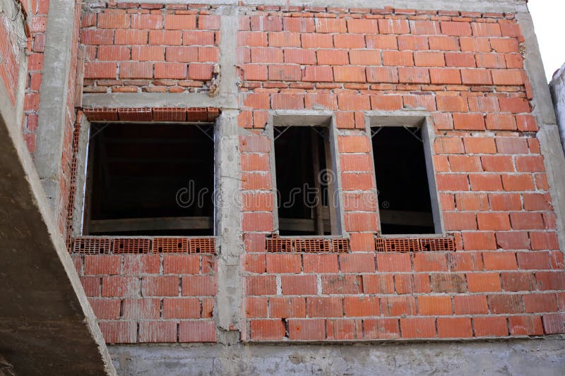 Brick House Under Construction. Concept of Architecture, Building, Real ...