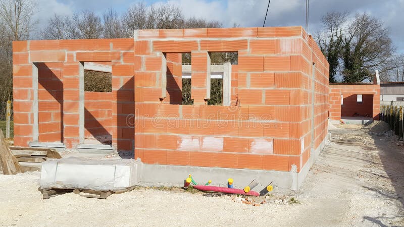Brick House Under Construction without Roof Stock Photo - Image of ...