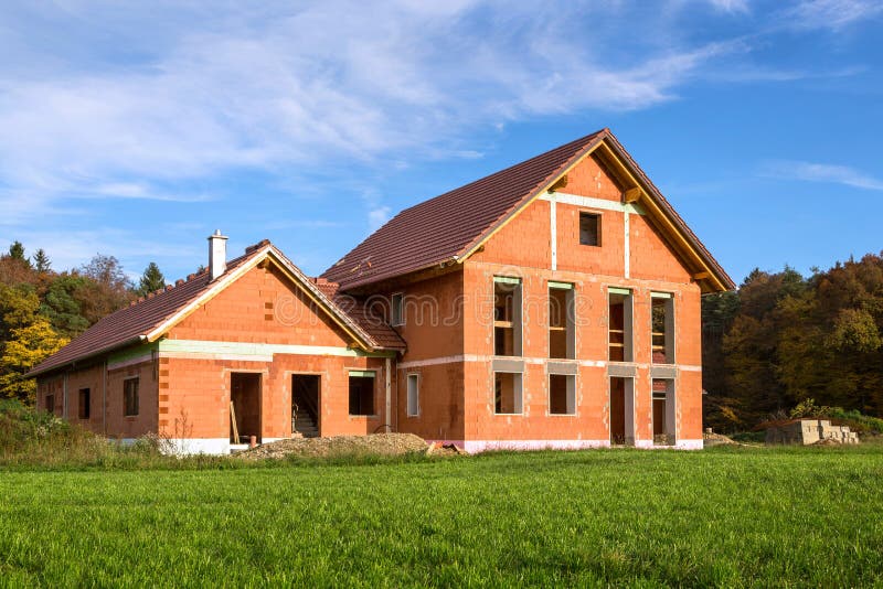 Brick House Under Construction Stock Photo - Image of engineer, home ...