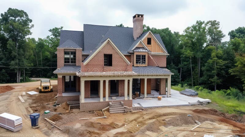 Brick House Under Construction Surrounded by Trees Stock Photo - Image ...