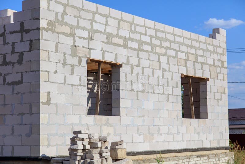 Brick House Under Construction in the Village Stock Image - Image of ...