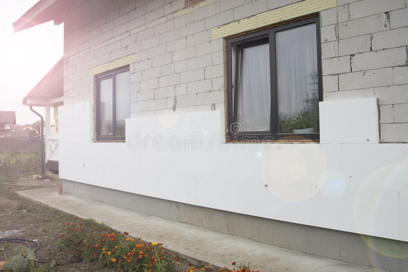 Brick House Wall with Rigid Styrofoam Insulation Sheet. Stock Image ...