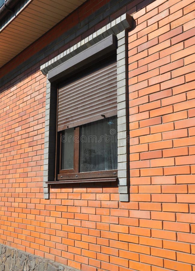 Brick House Window Shutter Security Barrier Stock Image - Image of ...