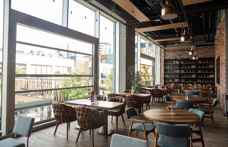 Brick Interior of the Restaurant in the Daytime Stock Image - Image of ...