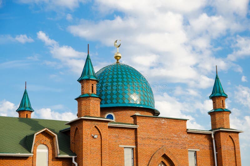 Brick Islamic Mosque Against the Blue Sky Stock Photo - Image of islam ...