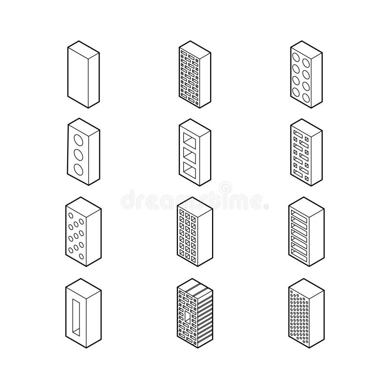 Brick Isometric Icons in Outline Style, Vector Stock Vector ...