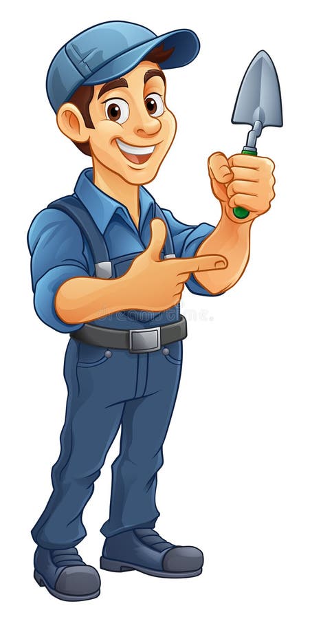 Brick Layer Mason Builder Cartoon Man Pointing Stock Vector ...