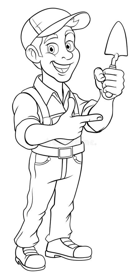 Brick Layer Mason Builder Cartoon Man Pointing Stock Vector ...