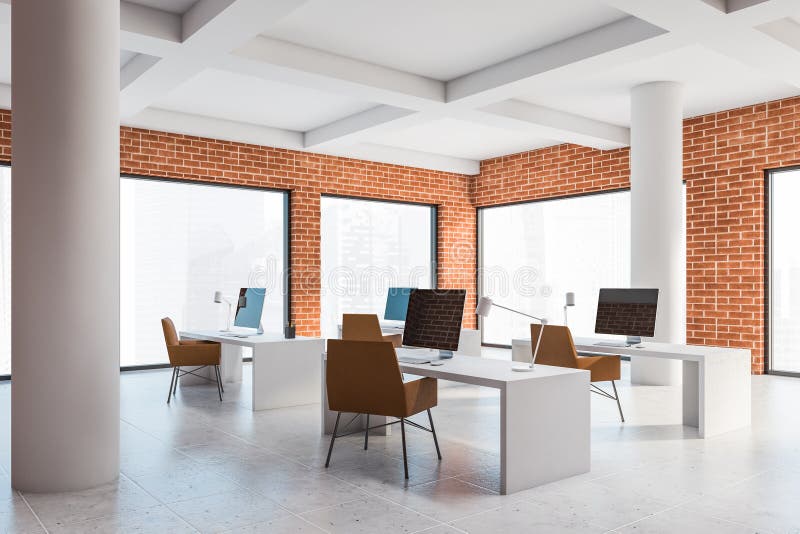 Loft Open Space Office, Conference Room, Brick Stock Image - Image of ...