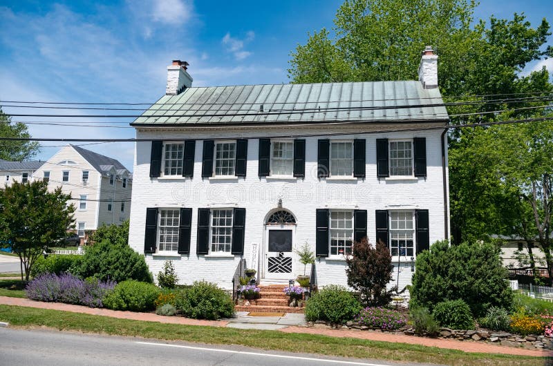 Brick Mansion in American Colonial Style. Chimneys, Brick Steps ...