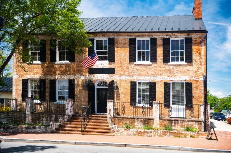 Brick Mansion in American Colonial Style. Chimneys, Brick Steps ...