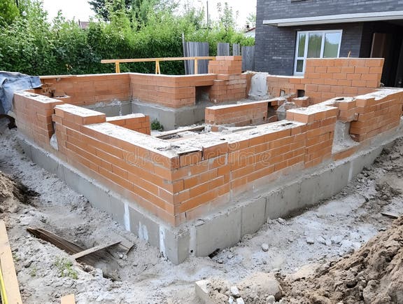 Brick Masonry Bricklayer Construction Work Foundation Blocks Stock ...