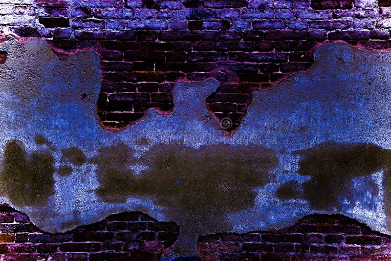 Brick Neon Wall. Dark Blue Night Light. Abstract Bar Neon Texture ...