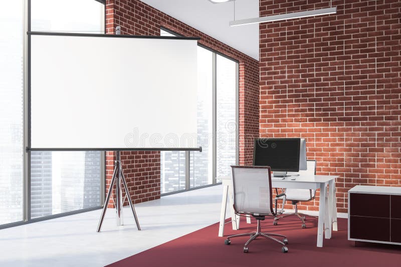 Brick Office Interior with Projector Screen Stock Illustration ...