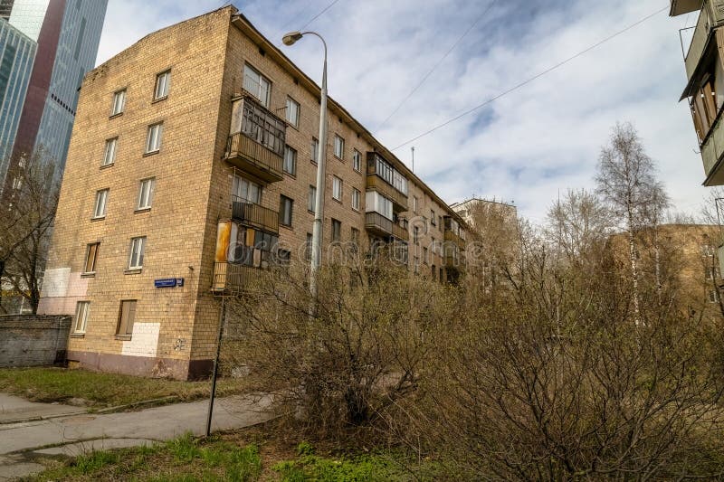 Brick Old Building with Balconies in Russia, Soviet Architecture House ...