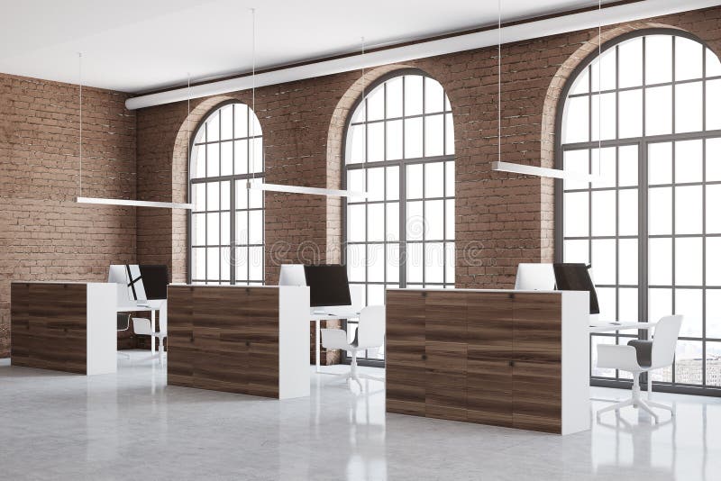 Brick Open Space Office, Arch Windows Close Up Stock Illustration ...