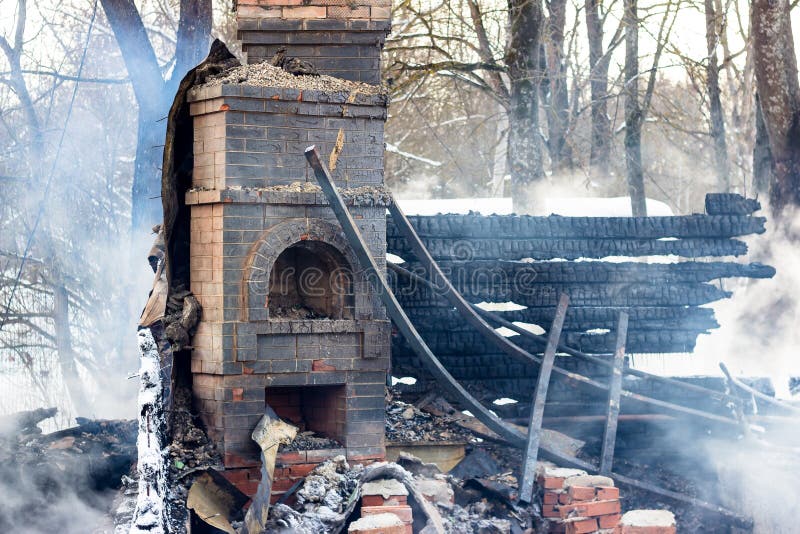 Brick Oven at the Site of the Ruins of a Burnt House, Thick Smoke after ...