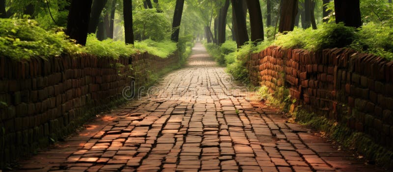 A Brick Path Winding through a Forests Natural Landscape Stock Image ...