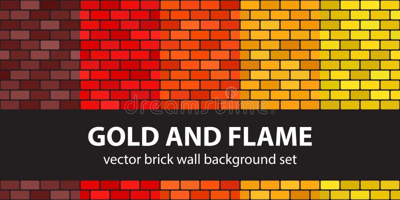 Brick Pattern Set Gold and Flame. Vector Seamless Brick Wall ...