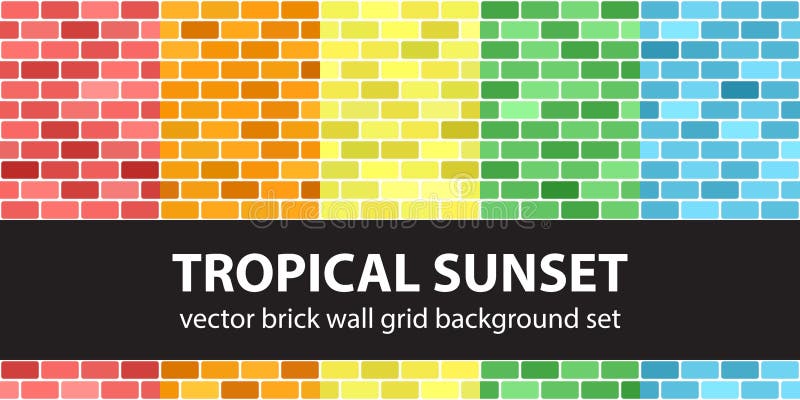Brick Pattern Set Tropical Sunset. Vector Seamless Brick Wall ...