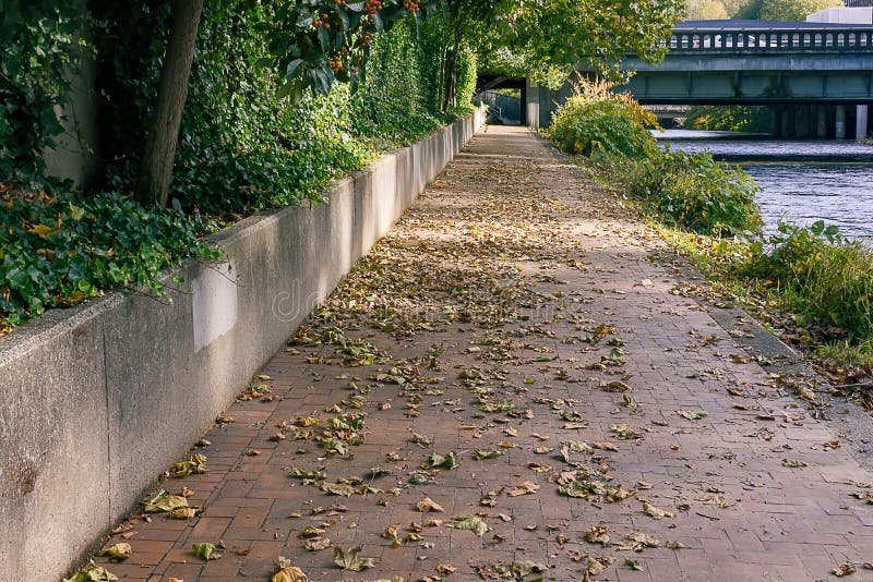Brick paved river path stock image. Image of beautiful - 104398515