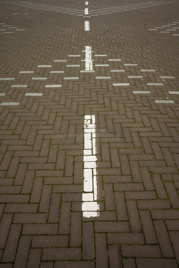 Brick Pavement with Road Signs and Patterns Stock Image - Image of ...