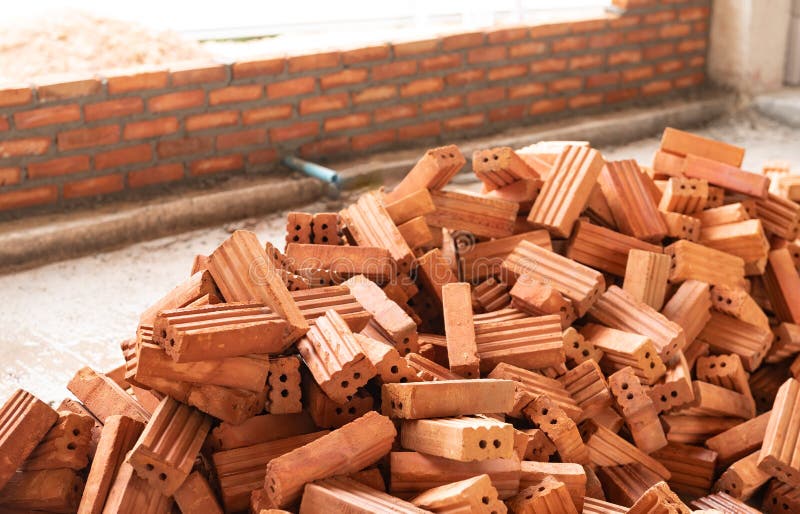 Brick Piles in the Job Site Stock Image - Image of construction, grass ...
