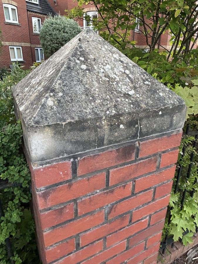 Brick Pillar with Concrete Shaped Pyramid on Top Stock Image - Image of ...