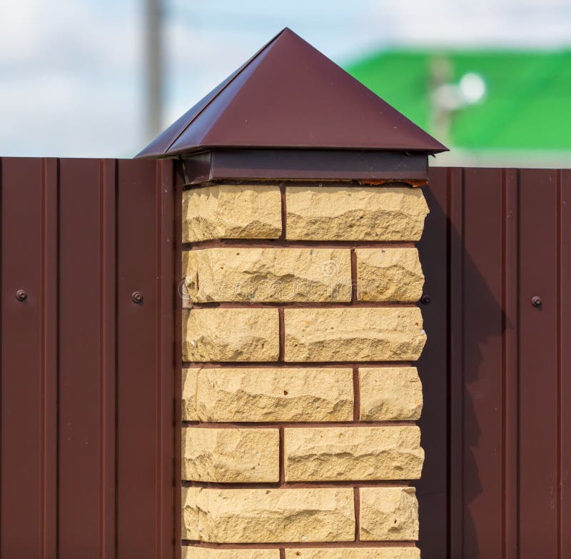 Brick pillar on the fence stock image. Image of architectural - 172324599