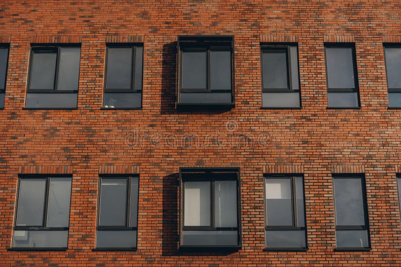 Brick Red Facade of Modern Office Building, Windows in Row Stock Photo ...