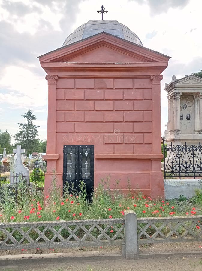 Brick-red Mausoleum in a Cemetery Stock Photo - Image of brick, grave ...