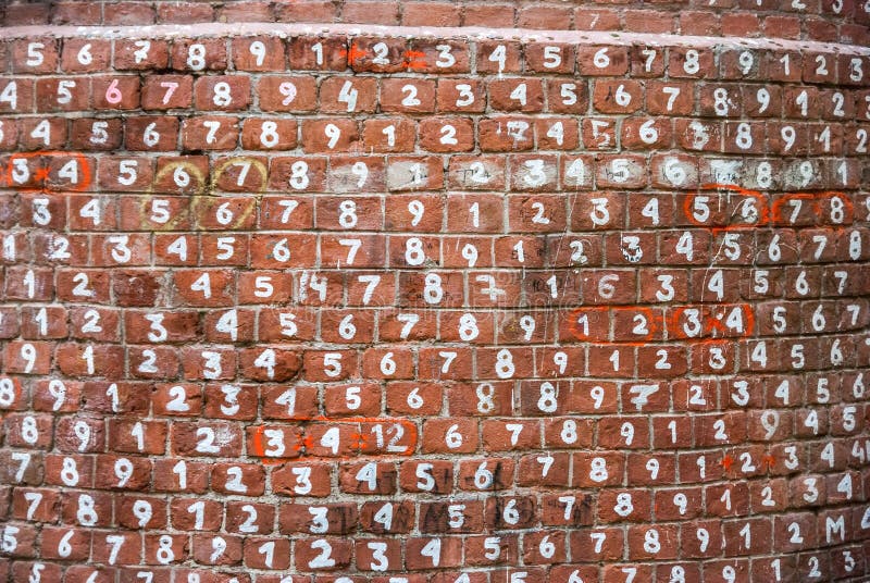 Brick Red Wall with Numbers Stock Image - Image of house, outside: 67845161