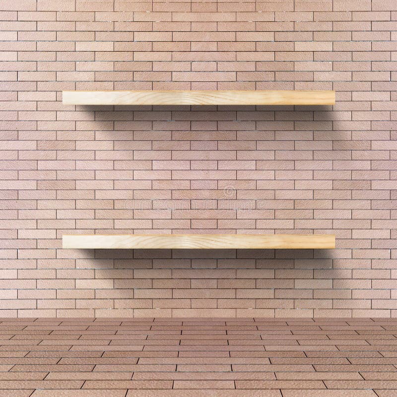 Brick Room with Wooden Shelf, Mock Up for Display of Product Stock ...