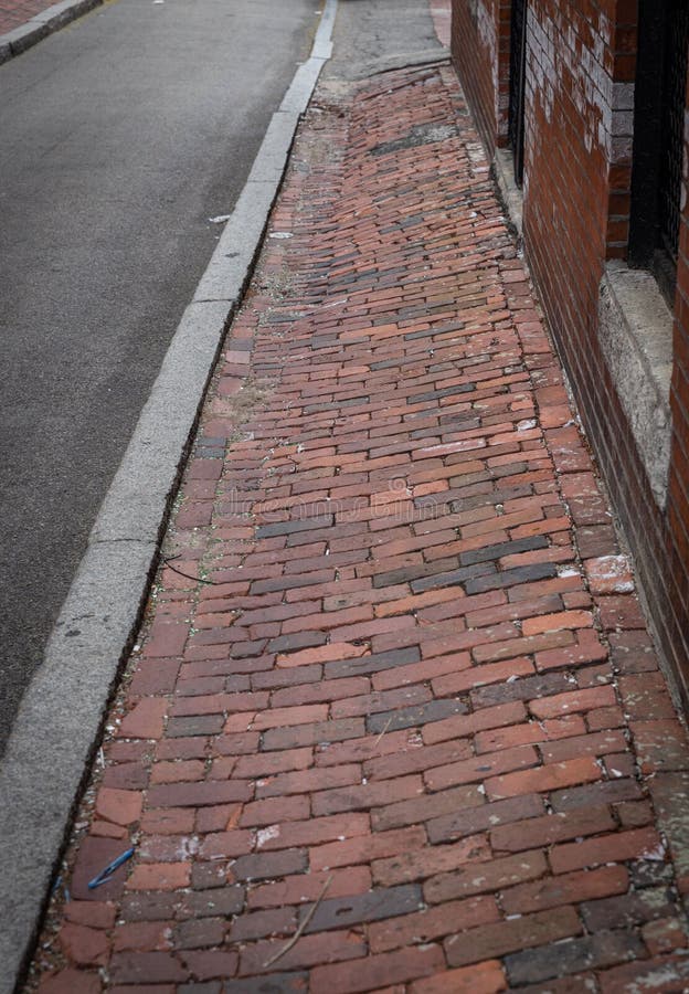 Brick Sidewalk on Old Boston Street Stock Image - Image of surface ...