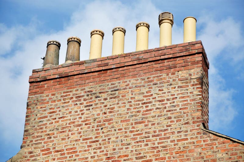 Brick Stack with Seven Chimney Pots. Stock Image - Image of heating ...