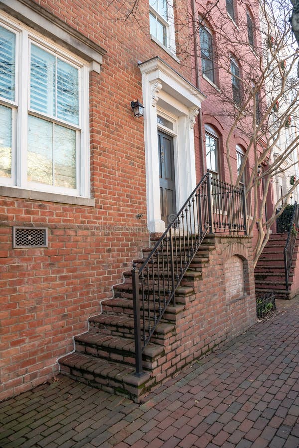 Brick Staircase with Red Brick Steps. Entrance To Apartments Stock ...