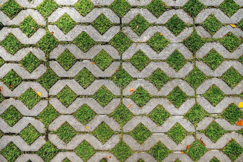 Brick Walk Way Pattern Surround Green Grass Stock Image - Image of yard ...