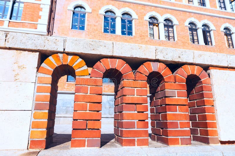 Brick Structure with Four Arched Openings Stock Photo - Image of stone ... Brick Structure with Four Arched Openings Stock Photo - Image of stone ...
