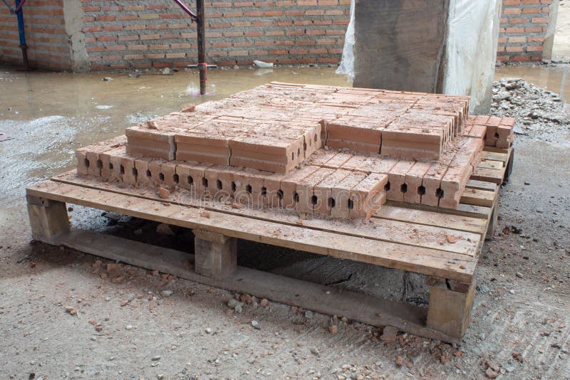 Brick on Table of Under Constructed Building Site Stock Image - Image ...