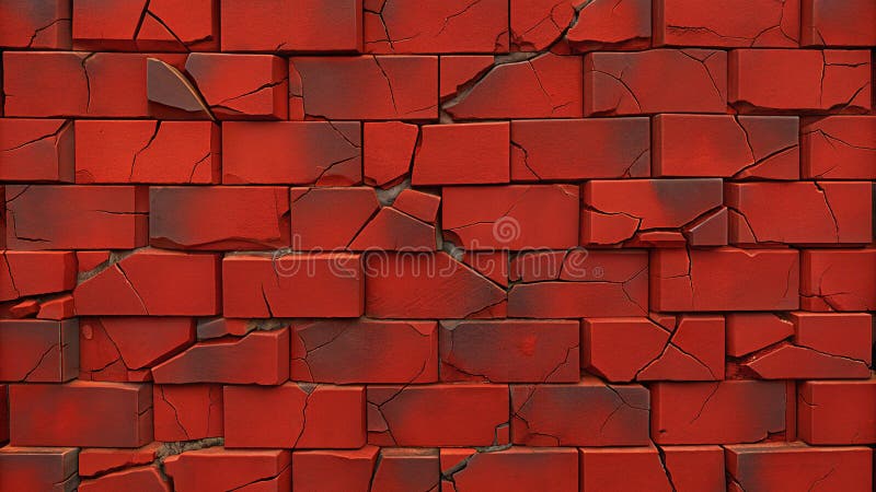 Brick Texture with Cracked Red Bricks and Mortar Gaps for Rustic Posters Stock Illustration ...