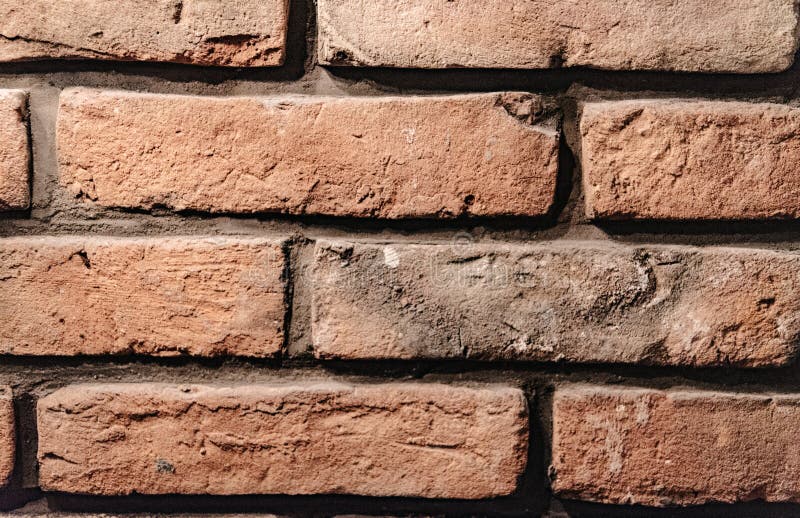 Brick Texture Wall of Red, Natural, Old, Battered Brick. Close-up ...