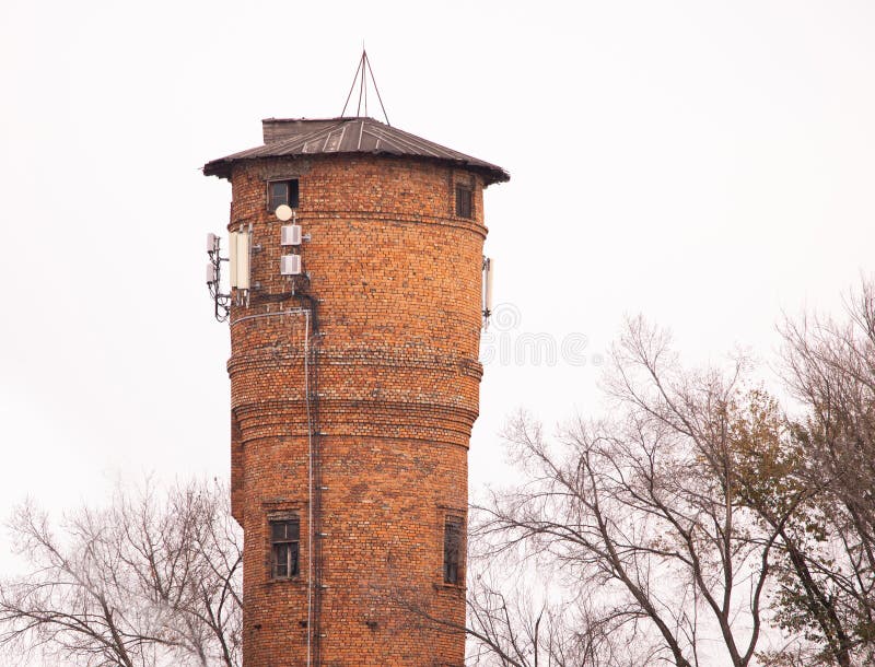A Brick Tower Old Tower on the White Sky Stock Image - Image of history ...