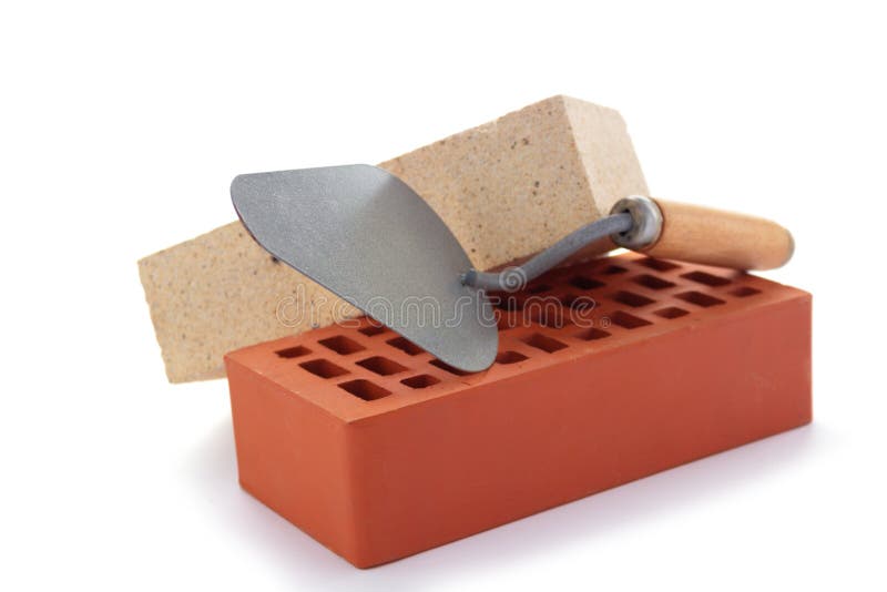 Brick and Trowel Tool Isolated at White Background. Construction Brick ...