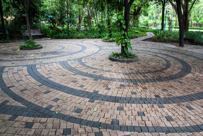 Brick walkway in the park. stock photo. Image of cube - 42535388